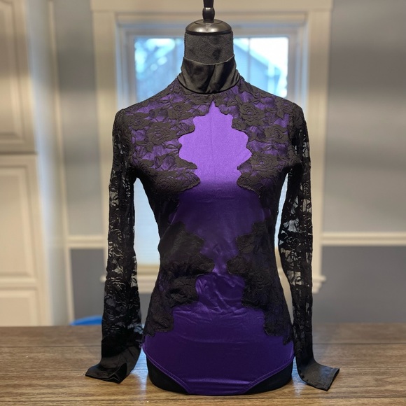 Kelle | Costumes | Black Purple Dance Leotard Purple Satin With Black ...